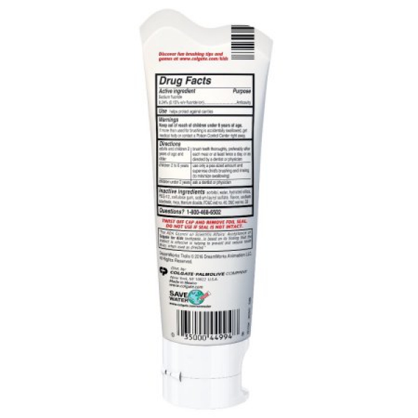 Colgate Kids Toothpaste, Trolls Mild Bubble Fruit ca. 130g (4.6oz)